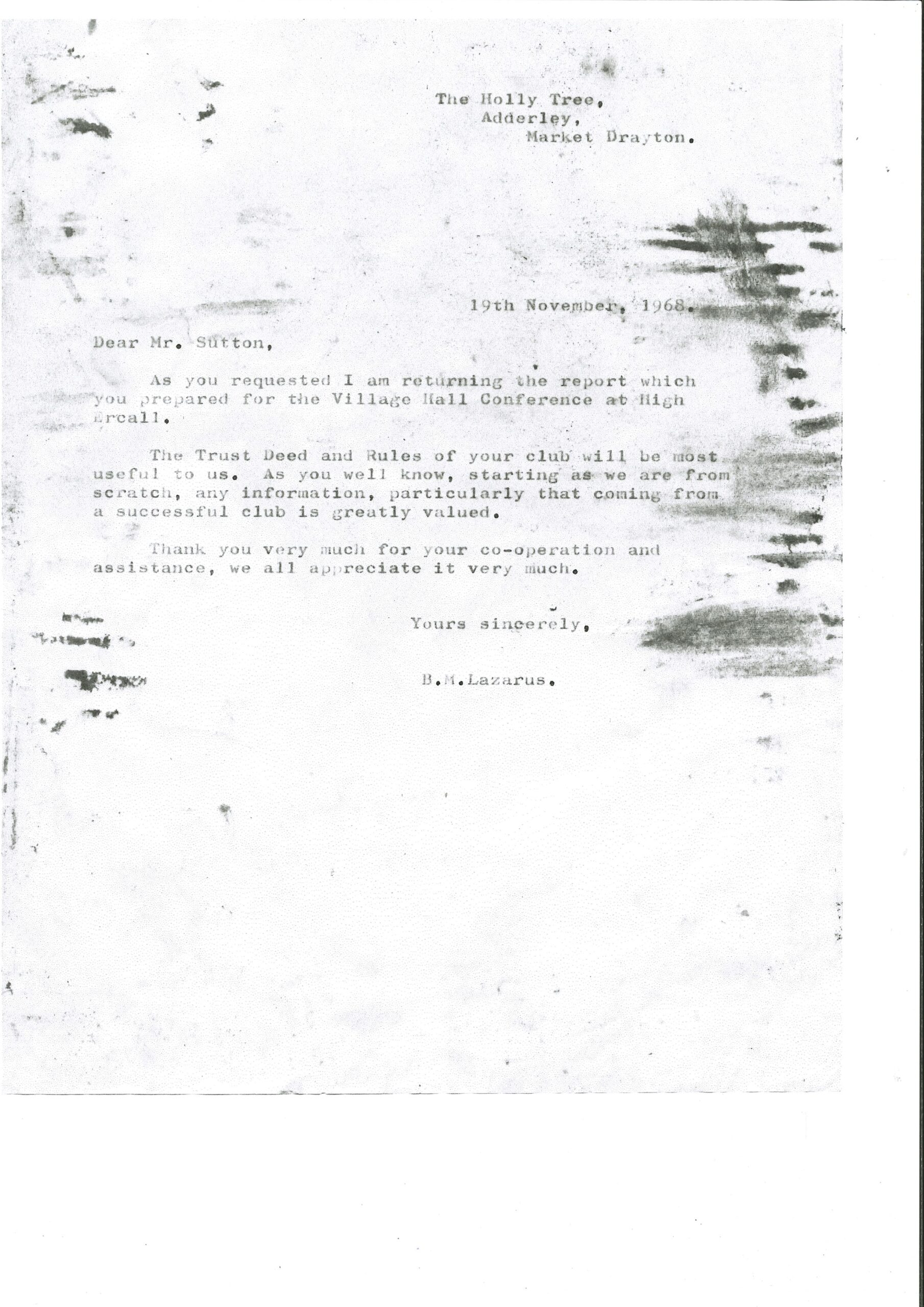 Thank you letter High Ercall Village Hall Information - Adderley ...