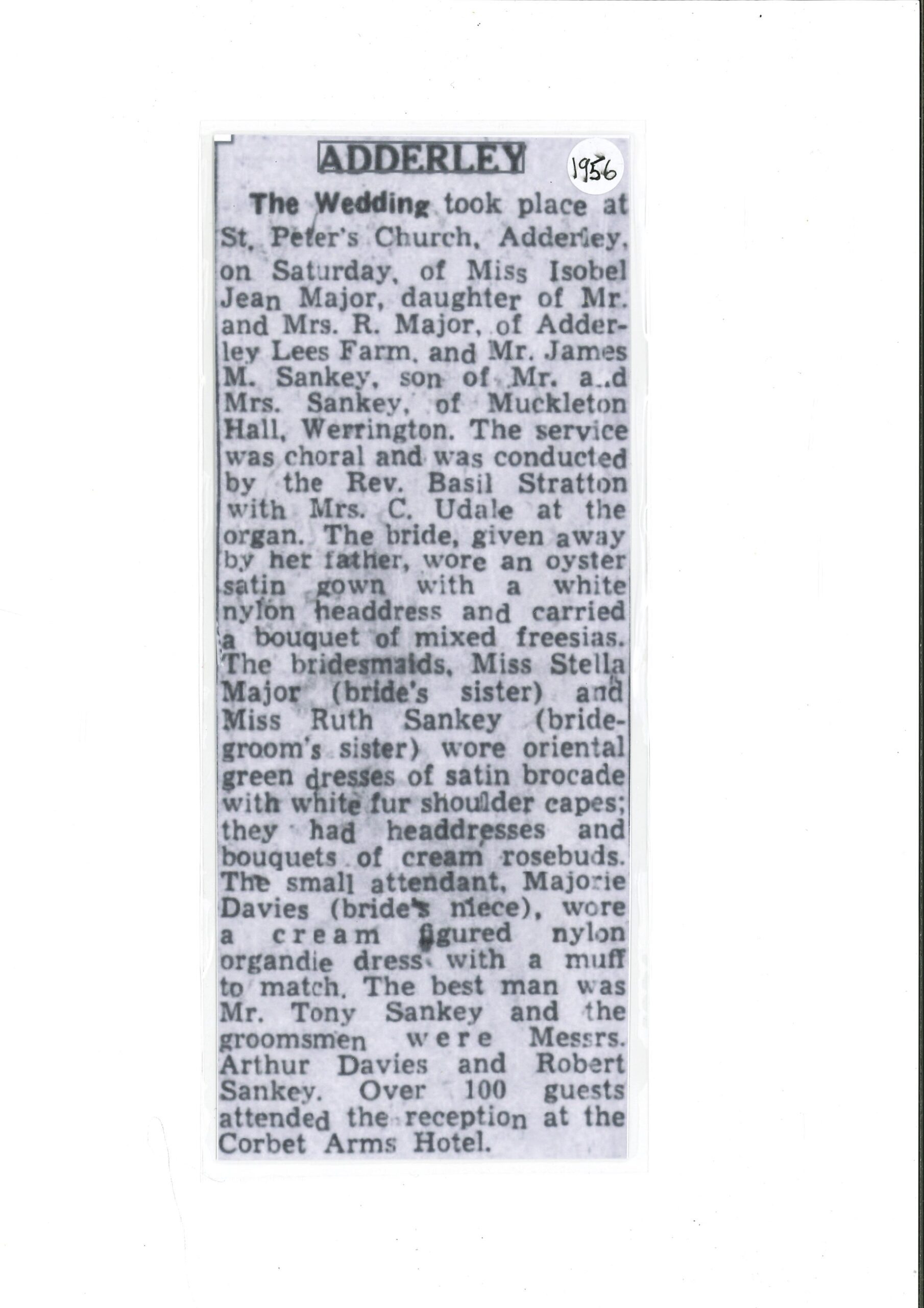 Cutting - Wedding of Miss Isobel Major and Mr James Sankey, 1956 ...